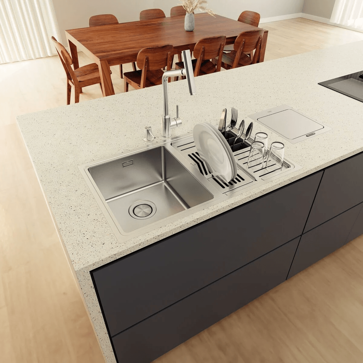 Cuba Dupla de 77x46cm com Válvula de 4.1/2" Quadrum Ref. 94009113 Inox Acetinado Tramontina ...